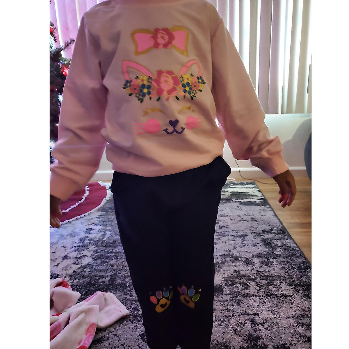 Cute Little Girls Clothing Long Sleeve Sweatshirts Pants 2 Piece Outfits Set 2-8T (8 Years, Pink-Cat)