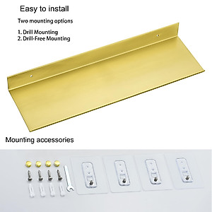 Wisfame Gold Floating Shelves,16" Metal Display Wall Shelf, Bathroom Shelf Set of 2, Wall Mounted Shelves for Books,Decor,Frames & Trophy Display