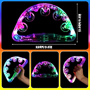Sumind 6 Pieces Large Size Light up Tambourine Musical Flashing Tambourine Handheld Glow Tambourine Percussion Instrument for Men and Women Party Toys, Random Colors