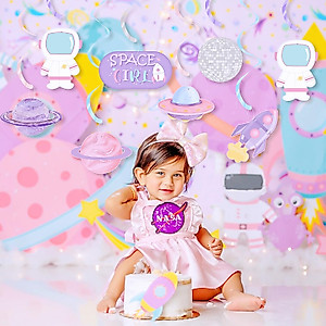 20Pcs Girl Outer Space Hanging Swirl Party Decor,Out of This World Space Disco Themed Party Ceiling Streamer Interstellar Planet Astronaut Rocket Space Two the Moon Baby Shower Birthday Party Supplies