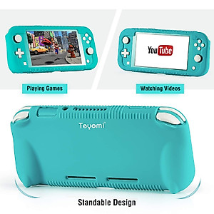 Teyomi Protective Case Compatible with Nintendo Switch Lite, Silicone Protective Cover for Nintendo Switch Lite with Tempered Glass Screen Protector, 4 Pcs Thumb Grips & 2 Game Cartridges(Light Blue)