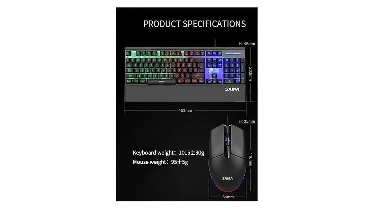 SAMA HJ9525 RGB Gaming Mechanical Keyboard and Mouse Set Wired 108 Keys ...