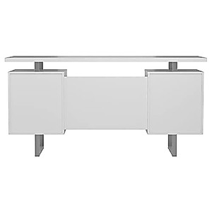 Coaster Furniture Lawtey Modern Contemporary 2 Drawer Home Office Writing Desk Storage File Cabinet Silver Metal Frame White High Gloss 803521