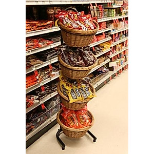 Mobile Merchandisers K1430-4B-MB 4-Tier 4 Round Willow Basket Display with Sign Frame and Sign Clips