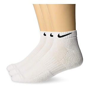 Nike Everyday Cushion Low Training Socks (3 Pair), Men's & Women's Athletic Low Cut Socks with Sweat-Wicking Technology, White/Black, Women's 4-6 and Youth 3Y-5Y