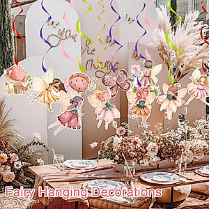 Fairy Party Hanging Swirls Ceiling Decor - NO DIY, 24 Pcs Wonderland Garden Fairy Mushroom Frog Gnome Insect Hanging Decor, Perfect for Whimsical Birthday Baby Shower Celebration Decorations