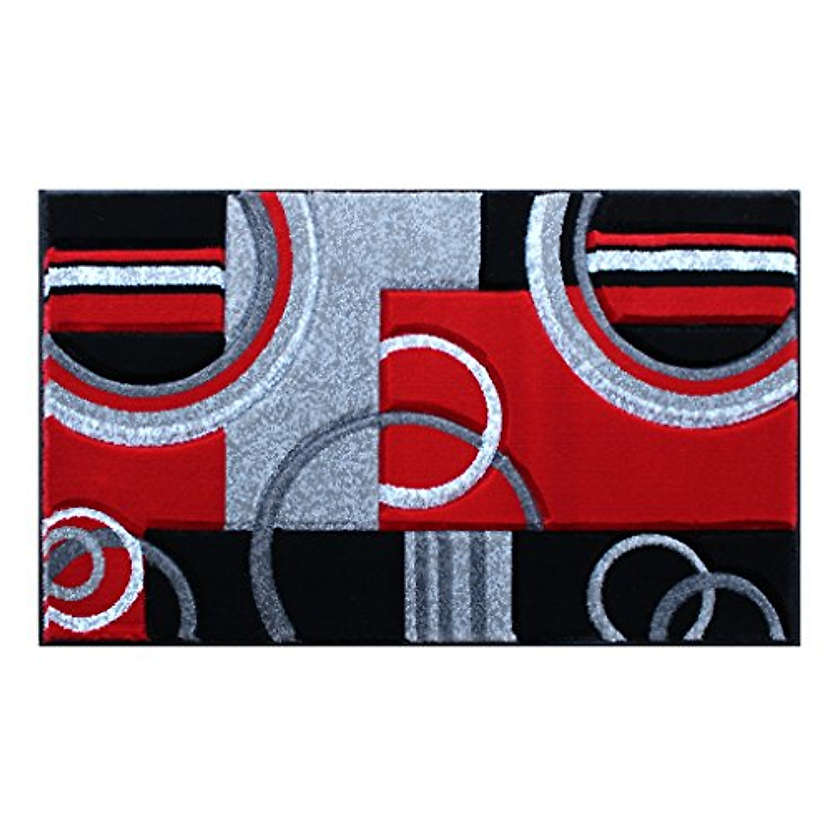 Masada Rugs, Sophia Collection Hand Carved Area Rug Modern Contemporary Red Grey White Black (2 Feet X 3 Feet 4 Inch) Mat