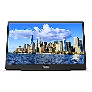 AOC 16T2 15.6" Full HD (1920 x 1080) Touch-enabled portable IPS monitor, USB-C and Micro HDMI inputs, Built-in battery, Stereo speakers, SmartCover, AutoPivot, VESA. For laptops, PC, Mac, consoles