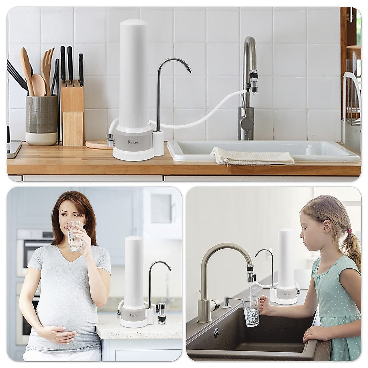 RUN.SE Countertop Water Filter System, Easy Install Water puriter, Sink Water Faucet, Alkaline Material Filter Machine (1 Filter Included)