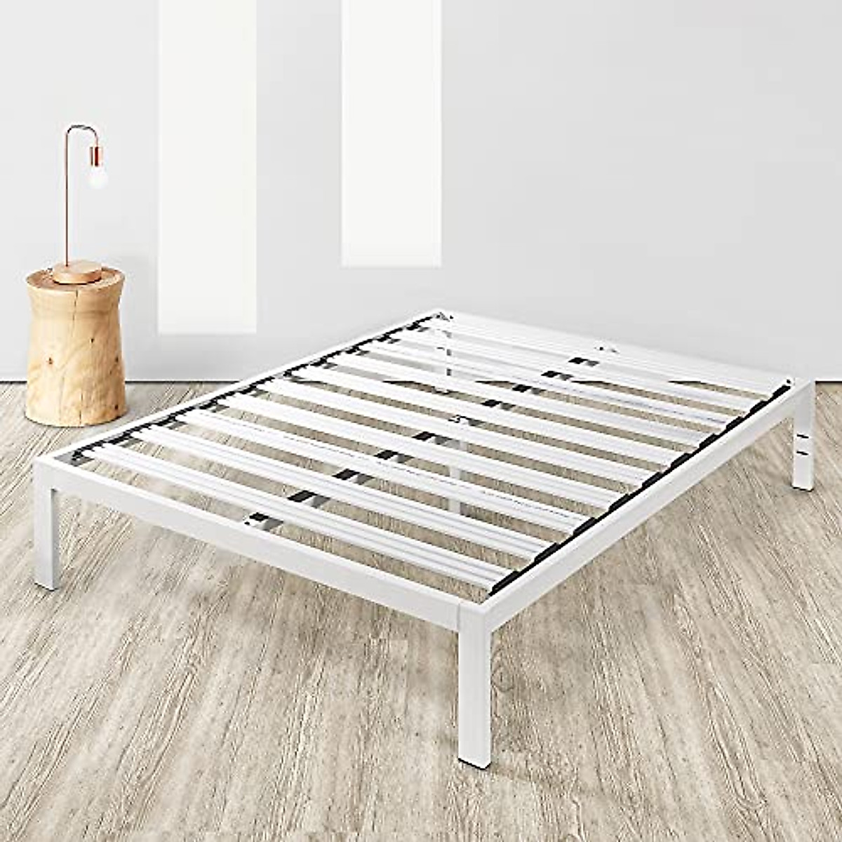 Mellow Rocky Base C 14" Platform Bed Heavy Duty Steel White, w/ Patented Wide Steel Slats (No Box Spring Needed) - Full