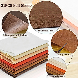 Felt Fabric Sheets 8 x 12 Inches, 21 PCS Brown Felt Sheets for Crafts, Assorted Colors Felt Sheets Bulk, Soft Felt Sheets Felt Paper for Sewing Needle Felting Patchwork Embroidery Party Decoration