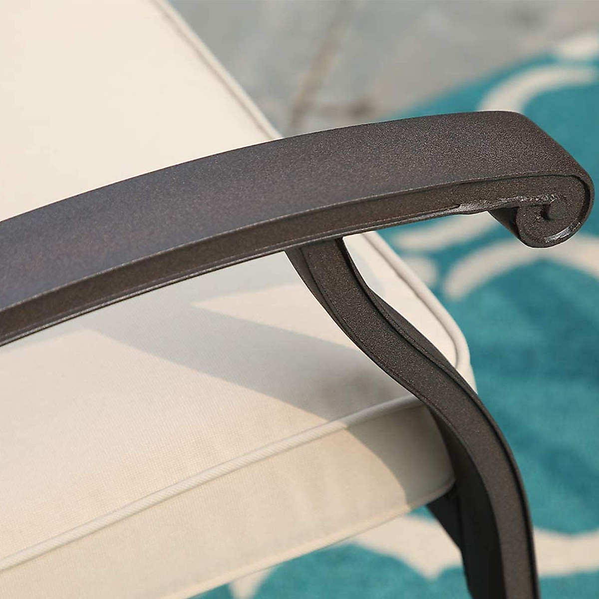 PHI VILLA Outdoor Swivel Rocker Patio Dining Chairs Set of 2 Cast Aluminum Extra Wide Furniture Chair with Cushion