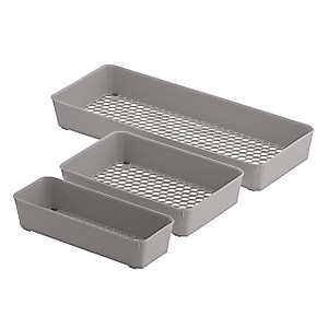Spectrum Diversified Hexa Set of 3 Assorted Storage Buildup-Resistant Kitchen & Bathroom Drawer Trays, Easy-to-Clean Bathroom & Kitchen Organizers, Stone Gray