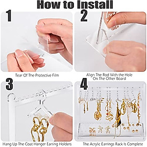 ChezMax Earring Organizer Stand, Clear Acrylic Jewelry Holder with Mini Hangers, Cute 134 Holes Earrings Hanging Display Rack, Transparent Piercings Dangle Ear Stud Towers Storage for Women Girls