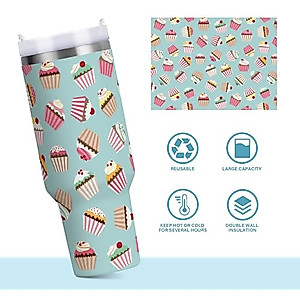 ARGTILDN 30 oz Tumbler Cupcakes Fruit Cherry Insulated Travel Mug with Handle and Straw Lid Stainless Steel Vacuum Coffee Cup Tea Beverage Container Water Bottles for Car Sports office