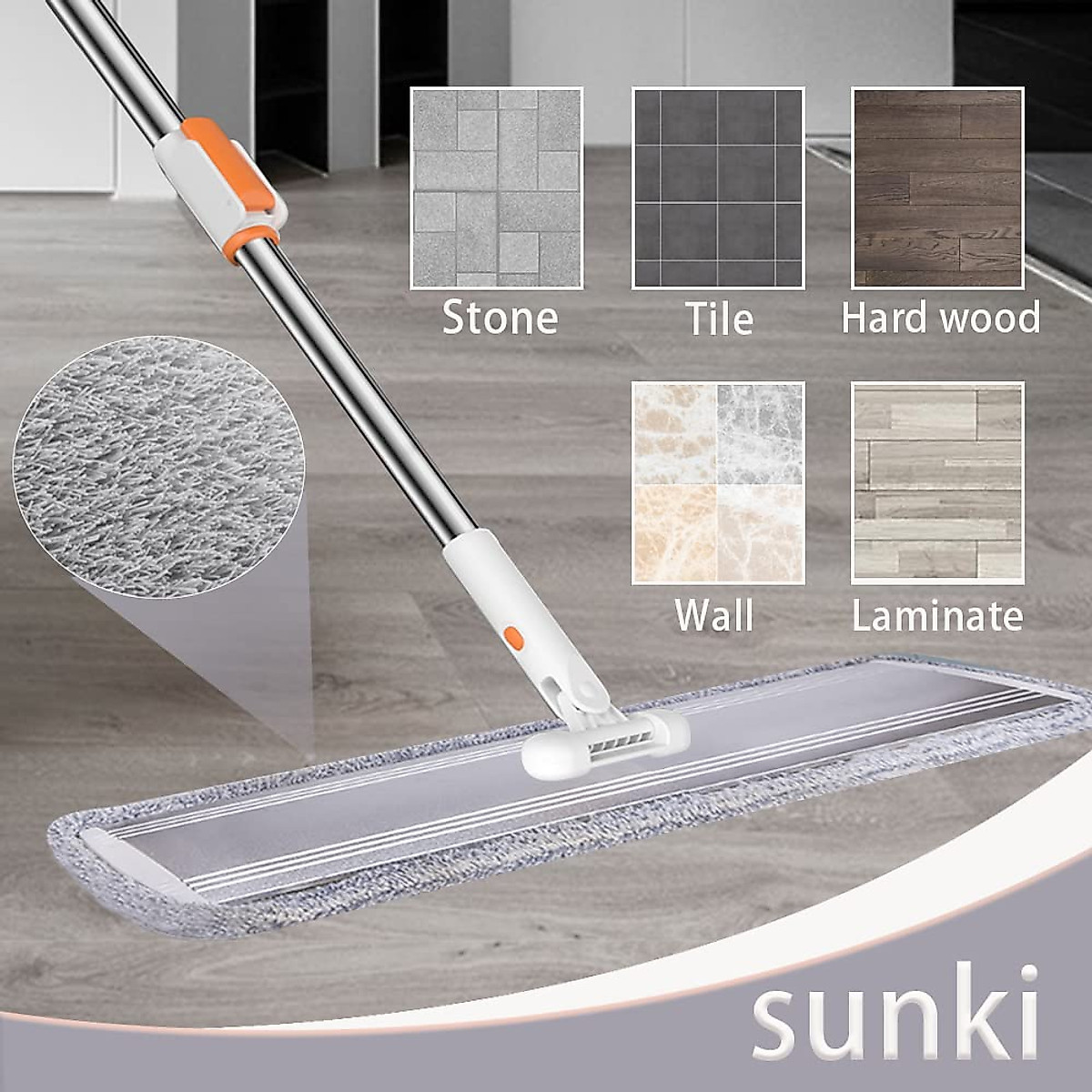 Microfiber Mop 32 inch Flat mop Commercial Mop Large Wide mop for Hardwood Laminate Tile Floor Cleaning 360 Rotating Dust Wet Mop with Stainless Steel Handle 4 Reusable Mop Pads