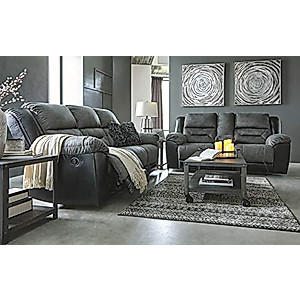 Signature Design by Ashley Earhart Faux Leather Manual Double Reclining Loveseat with Storage Console, Gray & Black