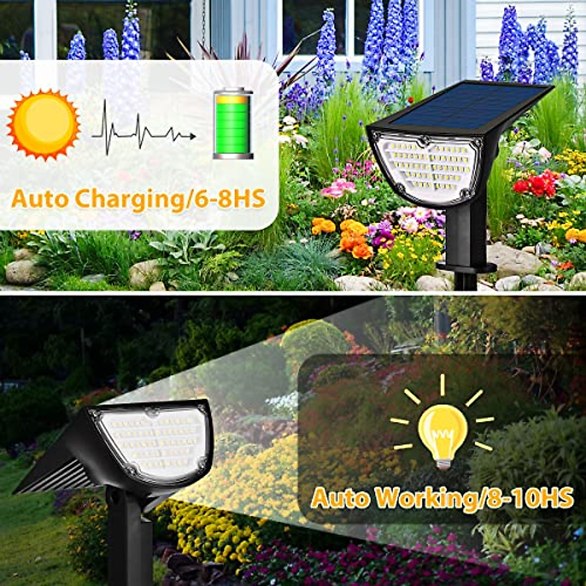 Fivaokot Solar Spot Lights Outdoor Waterproof,58 LEDs 2 Lighting Modes and Colorful Backlight,2-in-1 Adjustable Wall Lights,Landscape Spotlights for Garden,Yard,Walkway,Driveway,Porch,Patio (4 Pack)