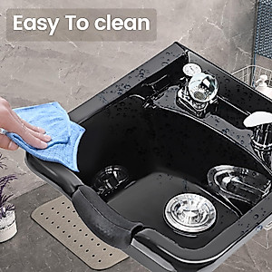 Toriexon Shampoo Bowl for Salons, Black ABS Plastic Shampoo Sink for Home, Easy to Clean and Install Salon Shampoo Bowls for Hair Stylist