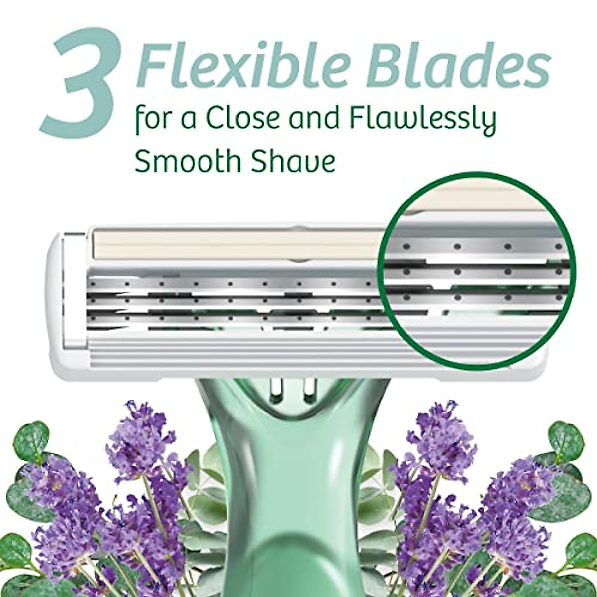 BIC Soleil Escape Women's Disposable Razors, 3 Blade Razor, Moisture Strip With 100% Natural Almond Oil, Lavender and Eucalyptus Scented Handles, 4 Pack Disposable Razors For Women