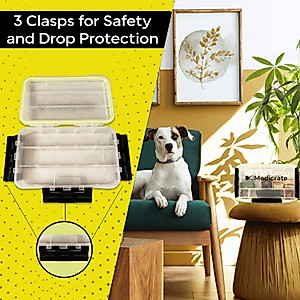 Medicrate Dog Storage Organizer - Multipurpose Organizational box for Storing Treats, Medication, Poop Bags, Pet Supplements & Chews - Adjustable Container Compartments for Weekly/Monthly Planning