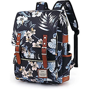 Zhousanjian Cute Floral Print Cow Print Pattern School Girls Backpack, Vintage 15.6 Inch Laptop Backpack with USB Charging Port. (multicolor2) …