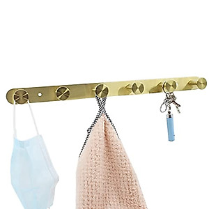 Ulifestar Wall Mounted Coat Rack, Stainless Steel Coat Hooks, Heavy Duty Entryway Hanging Coat Rack, Multi-Purpose Hook Rack Rail with 6 Hooks for Bedroom Bathroom Hallway Garage Garden Office (Gold)
