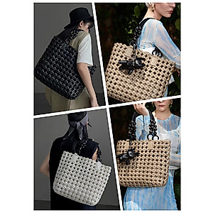 JOUJOUJOY Chic and Spacious Handwoven Tote Handbag for Women, with PU Leather Body, Medium Zipper Purse and Cute Dog Pendant