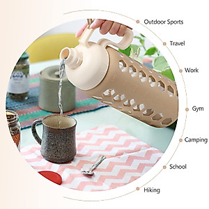 MUKOKO 64 Oz Glass Water Bottles, Half Gallon Water Bottle With Straw And Silicone Sleeve Wide Mouth Leakproof Reusable Water Jug With Time Marker And Handle For Gym, Outdoor, BPA Free,Amber