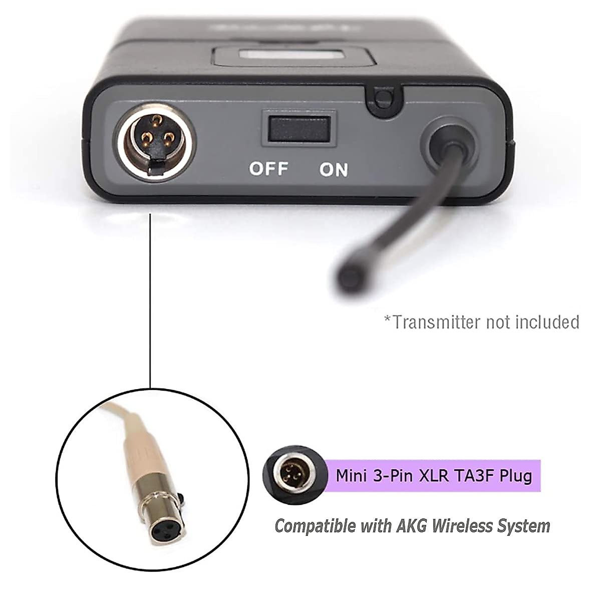 Haoin Single Ear Headset Microphone Earset Headworn Mic Compatible with AKG Wireless System Bodypack Transmitter with 1.2m Cable Windscreen Mini XLR 3 Pin TA3F Plug