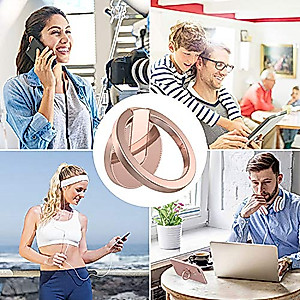 ICHECKEY Cell Phone Ring Holder Stand, 2 Pack 360° Rotation Universal Finger Ring Kickstand with Metal Phone Ring Grip for Magnetic Car Mount Compatible with All Smartphone, iPad, Tablet, Rose Gold