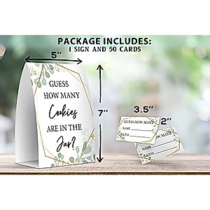 Guess How Many Cookies Are In The Jar, Greenery Baby Shower Games, Greenery Theme Baby Shower - One Sign and 50 Cards (GES03)