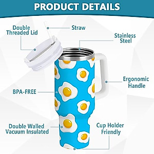 Eggs Blue Stainless Steel Vacuum Insulated Tumbler with Lid and Straw for Water, Insulated Tumbler 30 OZ / 0.89 L