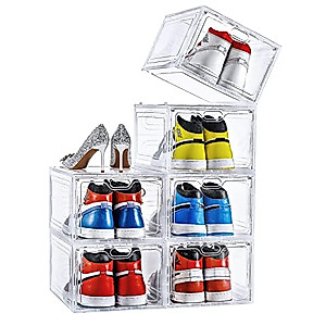Aliscatre Shoe Boxes Clear Plastic Stackable, 6 Pack Shoe Organizer for Closet, Shoe Storage Boxes for Women/Men, Shoe Containers for Sneaker Display, Fit up to US Size 12(13.4”x 9.8”x 7.1”)