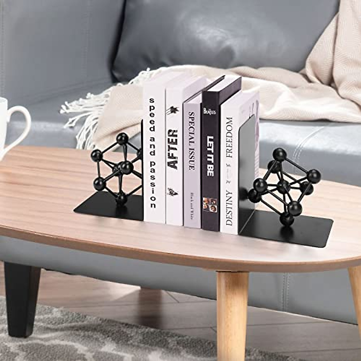 TENGZHEN Metal Bookend Black Book Ends, Heavy-Duty Bookends for Shelves, Book Ends for Heavy Books, Black Geometric Ball Decor Shapes Bookend,Book Shelf Holder Home Office Decorative Desktop Organizer