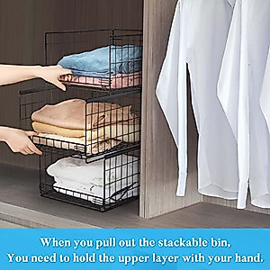 3-tier Sliding Closet Organizers and Drawer Storage Shelves, Stackable Storage Bins for Jean Pants Sweaters, Metal Drawer Shelf Clothes Storage Container, Wardrobe Cupboard Organizer for Folded Clothe