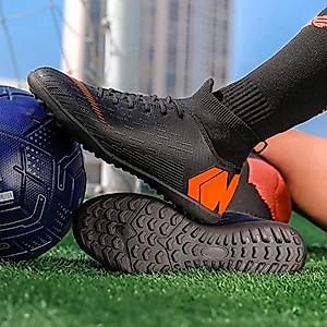 LIAOCX Men’s Soccer Boots Shoes TF/AG Athletic Sneaker Football Boots Cleats High-top Sock for Outdoor/Indoor/Competition/Training Black