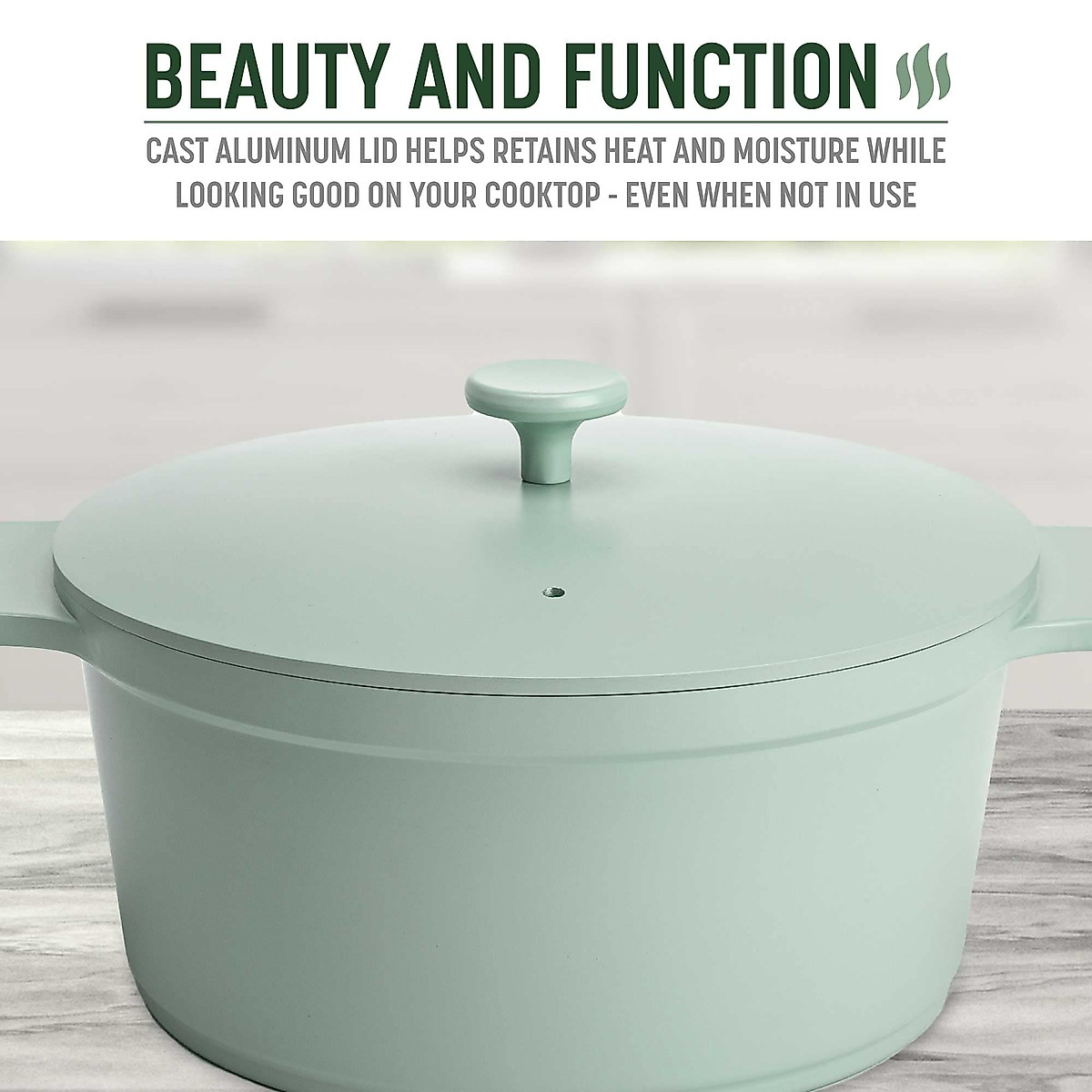 Goodful All-In-One Pot, Multilayer Nonstick, High Performance Cast Dutch Oven With Matching Lid, Roasting Rack And Turner, Made Without PFOA, Dishwasher Safe Cookware, 4.7-Quart, Sage Green