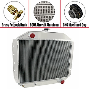 ReadyCool 4 Row Core Aluminum Radiator for 1966-1979 Ford F100 F150 F250 F350 Bronco Trucks Pickup V8 Chevy Engine, 66 67 68 69 70 71 72 73 74 75 76 77 78 79 Downflow Radiators