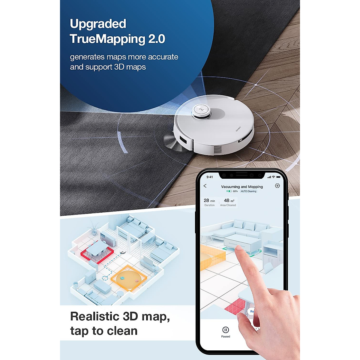 ECOVACS DEEBOT T10 OMNI Robot Vacuum and Mop Combo, Auto Self-Emptying, Auto Mop Cleaning, Hot Air Drying, 5000Pa Suction, OZMO TURBO Deep Mopping with Precision Mapping and Obstacle Avoidance, White