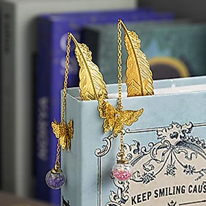 2PCSBookmark Teacher Appreciation Gifts Metal Feather Bookmark with 3D Butterfly Pendant