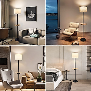 CHH Modern Floor Lamp with Dual USB Ports & Rectangle Tray Table LED Floor lamp for Bedroom, Living Room or Office and Farmhouse Country Lighting - Linen Shade