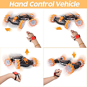 Ruirtarci Music Water Spray RC Car, 4 Wheel Drive Stunt Car Toy for Kids, Hobby RC Crawlers, Double Sided Rotating 360°Remote Control Car, Dual-Color (Orange)