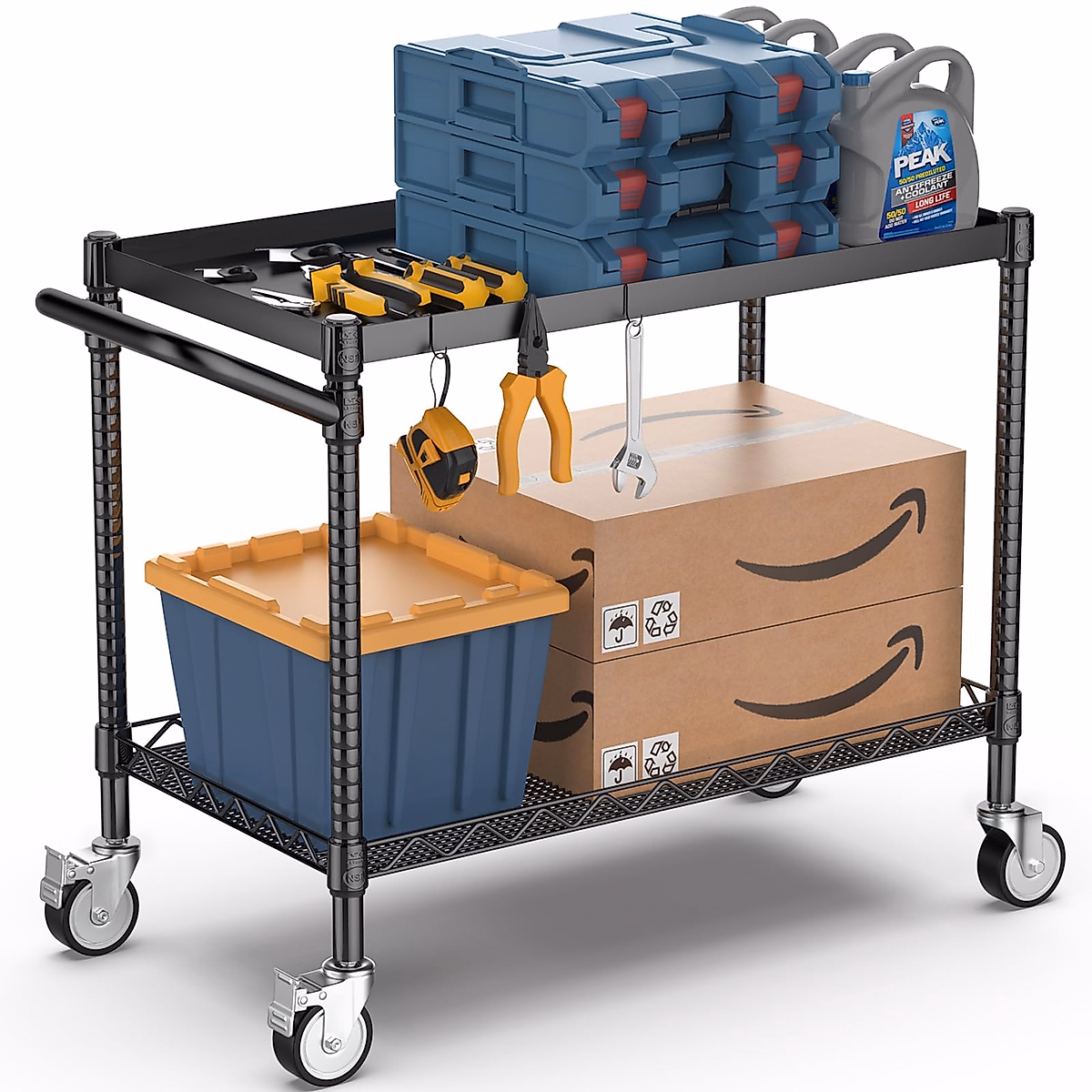 Leteuke 2 Tier Utility Cart with Wheels, NSF Certified 900LBS Capacity Heavy Duty Rolling Utility Carts with Handle Bar, Commercial Grade Metal Serving Storage Cart for Warehouse Kitchen, Gold