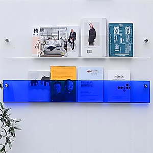KWOKING Scandinavian Floating Bookcase Acrylic Closed Back Bookshelf Transparent Acrylic Bookshelf Book Storage Rack Wall Newspaper Picture Album Book Rack Display Stand Blue 31.5" L x 2" W x 5.9" H