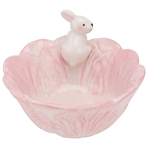 Angoily Easter Bunny Candy Bowl Ceramic Easter Rabbit Candy Dish Cabbage Shaped Fruit Salad Dessert Bowl Snack Serving Bowl Easter Rabbit Home Decoration (Pink)
