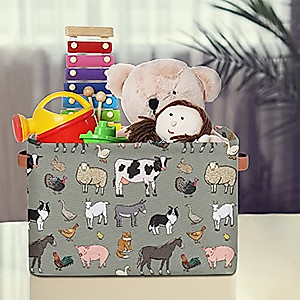 Farm Animal Storage Basket Bins, Cow Sheep Rooster Large Foldable Storage Baskets Fabric Organizer Storage Cubes Box with Handles Collapsible Basket for Shelf Closet Nursery Home Office 1 Pack