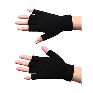 SATINIOR 4 Pairs Winter Half Finger Gloves Knitted Fingerless Mittens Warm Stretchy Gloves for Men and Women (Black)