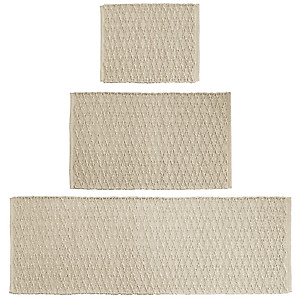 mDesign Soft 100% Cotton Luxury Rectangular Spa Mat Rugs, Water Absorbent, Diamond Design - for Bathroom Vanity, Tub/Shower, Machine Washable - Runner, Standard & Small Rug - Set of 3 - Linen/Tan