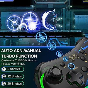 ELISWEEN Switch Controller for Nintendo Switch/OLED/Lite, Replacement for Nintendo Switch Pro Controller Support PC & Android/iOS with Cool RGB LED, Wireless Switch Controller with Turbo,Vibration